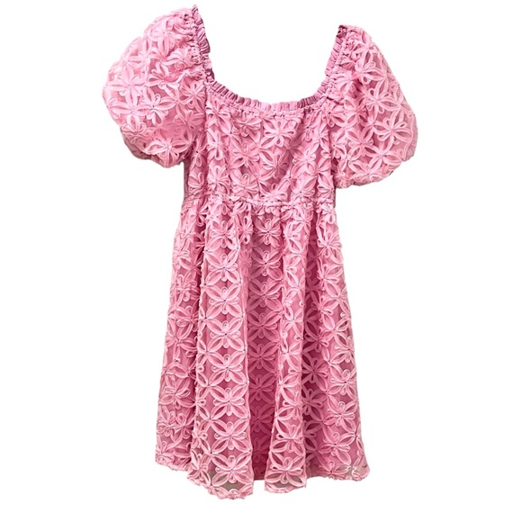 BiBi | Dresses | Bibi Pink Floral Embroidered Puff Sleeve Dress L Lined ...